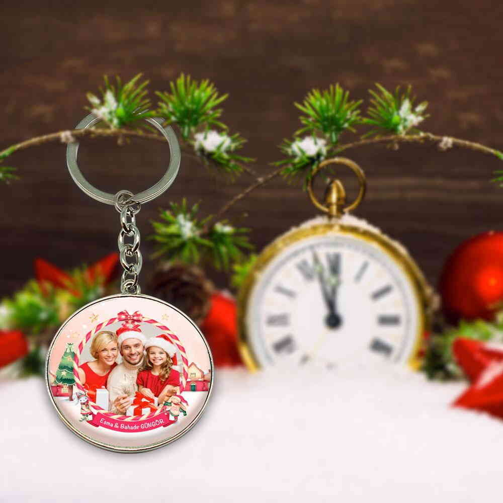 Buy Christmas Themed Round Photo with Keyring - Myros